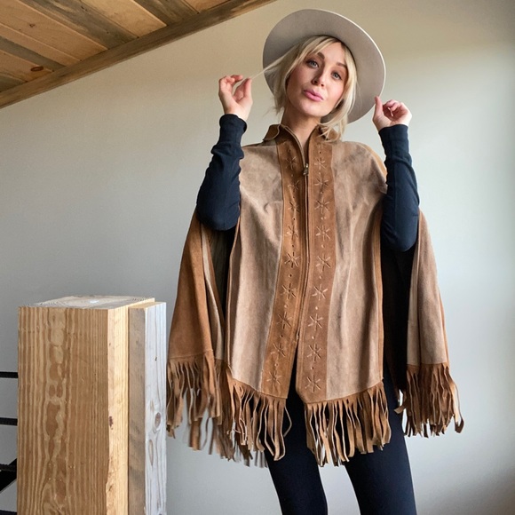 Vintage | Jackets & Coats | Vintage Leather Poncho | Poshmark